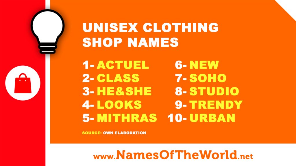 Unisex Clothing Shop Names Unisex Clothing Shop Names
